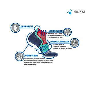 Thirty48 Performance Compression Low Cut Running Socks for Men and Women | More Compression Where Needed ([3 Pair] Red/Blue, Medium - Women 7-8.5 // Men 8-9.5)