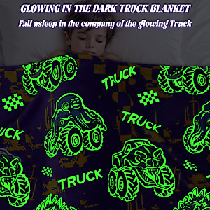 Glow in The Dark Blanket for Boys Truck Car Blanket Gifts for Kids Glowing Tractor Throw Blanket Soft Fleece Blanket for Bed Sofa Room Decor