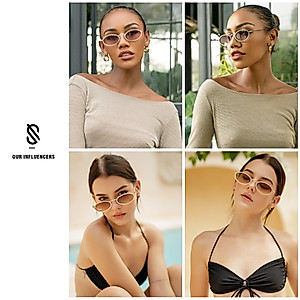 SOJOS Retro Oval Rhinestone Skinny Sunglasses for Women 90s Styles Bling Hippie Disco Trendy Sun Glasses Small Face SJ1205