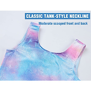 Girls Gymnastics Leotards with Shorts for 9-10 Year Old Big Kids Sparkly Blue Tie Dye Print Sleeveless Biketard Unitards