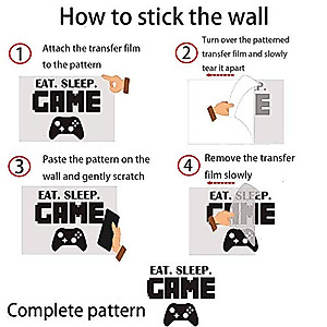 SITAKE Game Themed Wall Stikcers Decor, EAT Sleep Game Controller Gaming Quotes for Boys Men, Kids Wall Decor and Wall Stickers for Playroom, 20.9 x 33.9 Inch