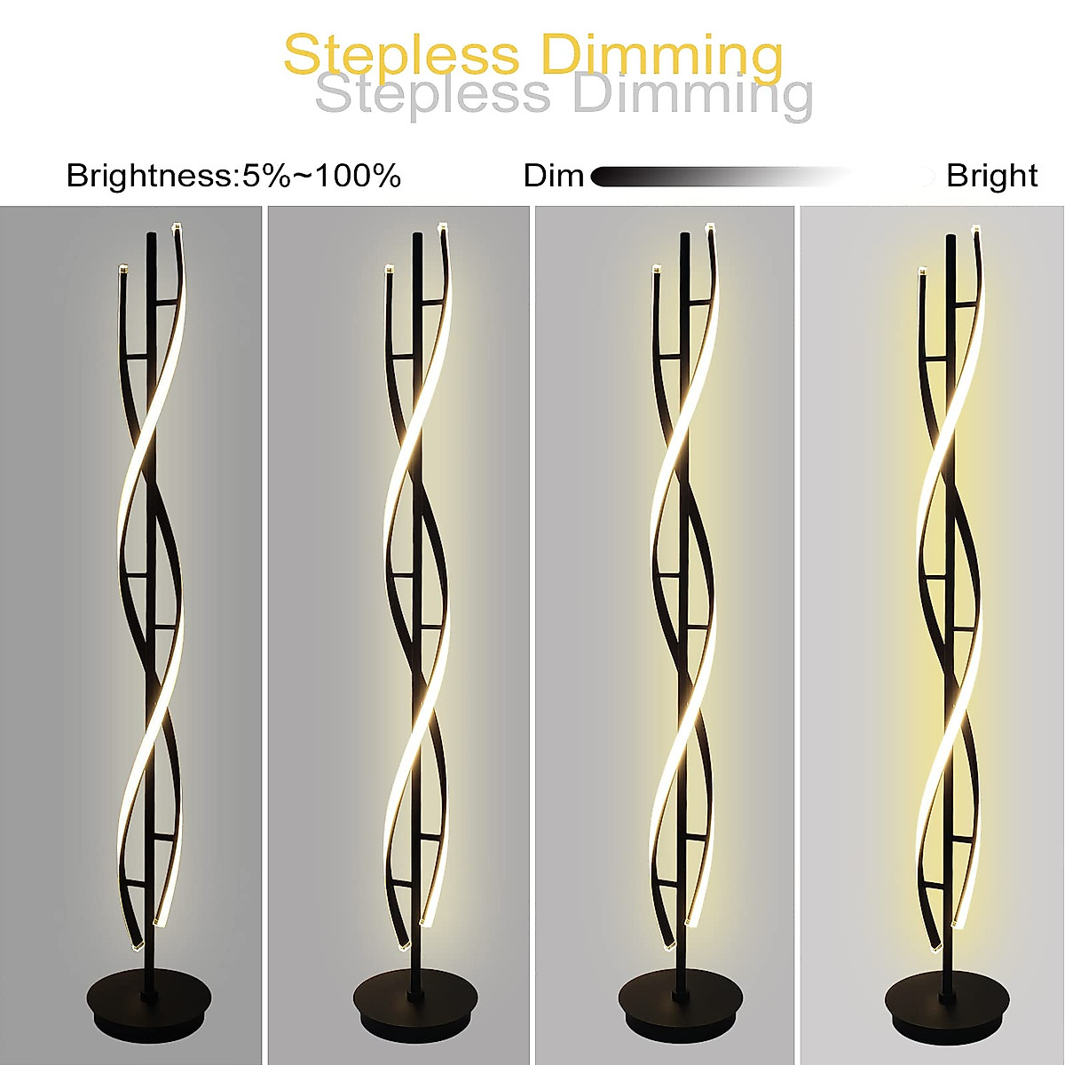 Vlaikez 61" Height 60W LED 3 Light Color Remote Dimming Floor lamp, Bright Floor Lamp for Living Rooms & Bedrooms & Office, 61" Tall Pole Lamp, Modern Dimmable Standing Lamp