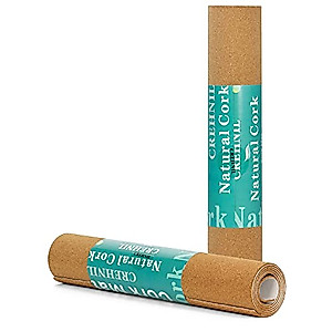 CREHNIL Natural Self Cork Roll with Adhesive Backing 1/8 Inch Drawer Shelf Liner Peel and Stick 18 * 48IN 2 Pack
