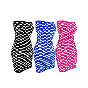 Skylety 3 Pieces Lingerie Dress Fishnet Tube Dress Babydoll Mini Dress for Women Girls Favors (Black, Blue, Rose Red)