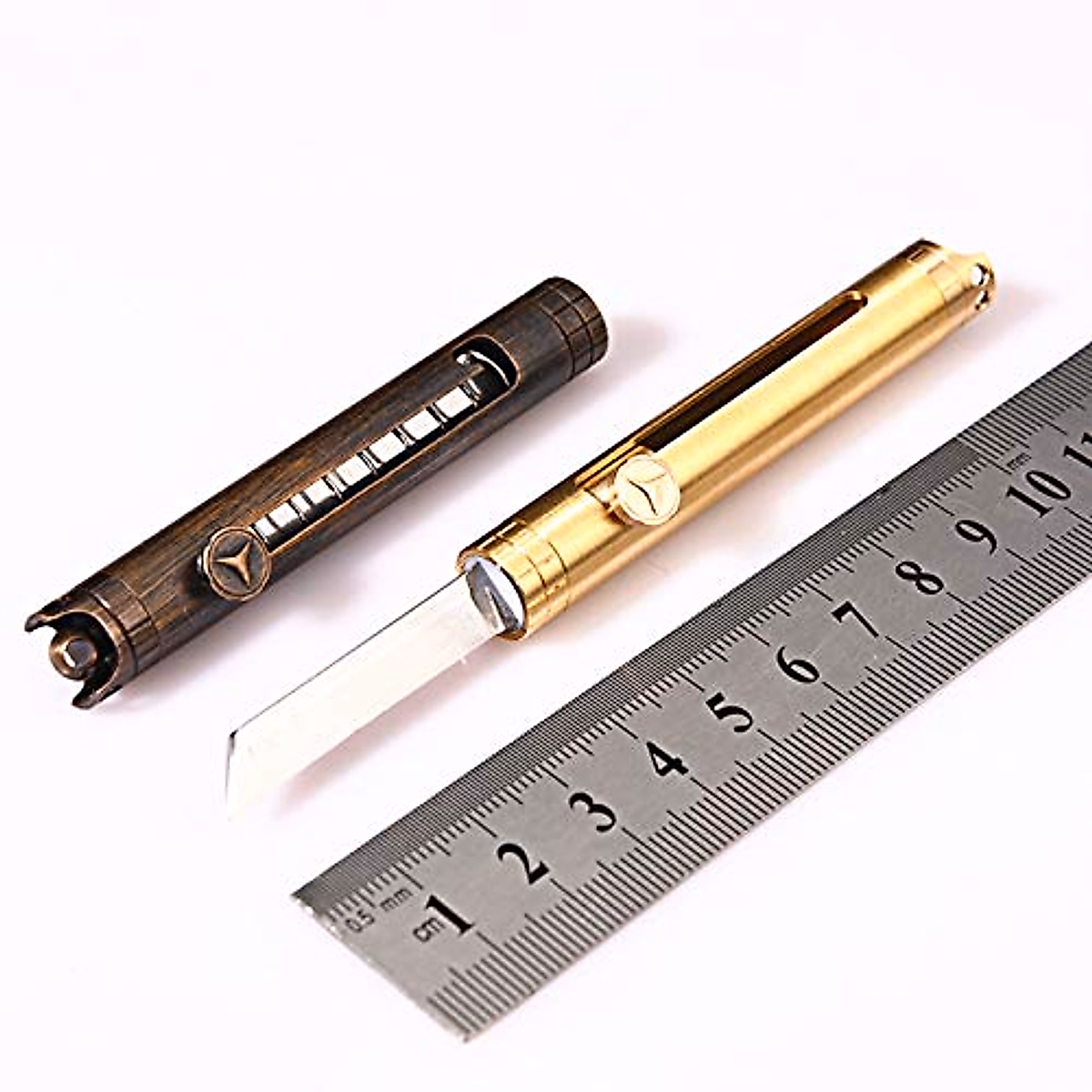 SZHOWORLD Brass Mini Utility Knife - EDC Pocket Knife, Small Compact Box Cutter with Special High Carbon Alloy Steel, Upgraded Version (Brass)