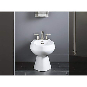 KOHLER 83296 San Tropez Front and Vertical Spray Bidet with 4 Faucet Holes, White