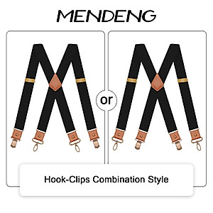 MENDENG Suspenders for Men Hook-Clips Convertible Mens Suspenders for Jeans Heavy Duty Swivel Belt Loop Braces Black