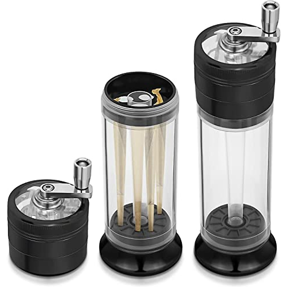 Herb Grinder 3-in-1 Hand Crank Spice Rolling Milling Loader Roller Filler Flower Buds Storage with Mangetic Liq Crusher Grinding