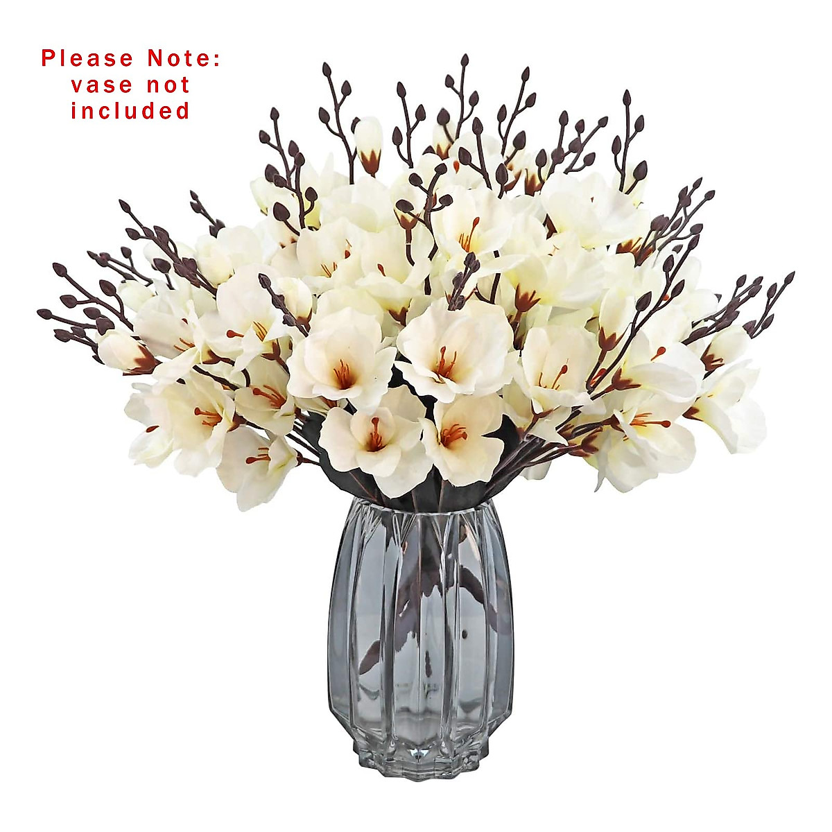 MINYULUA 6pc Artificial Magnolia Flower Silk Flowers Branches Faux Flower Bouquet for Home Wedding Decoration,Home Decor Party Garden Office (White)