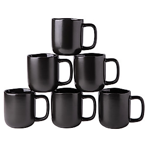 GBHOME 16oz Coffee Mugs Set of 6, Ceramic Coffee Mugs with Large Handle & Wavy Rim for Latte/Hot Cocoa, Modern Coffee Mugs for Home&Office. Dishwasher&Microwave Safe, Matte White