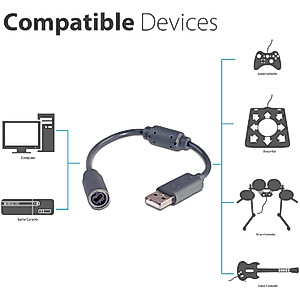 LEAGY 2Pack Wired Controller USB Breakaway Cable Cord for Microsoft Xbox 360 Guitar Hero
