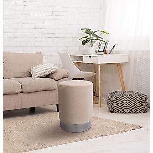 BIRDROCK HOME Round Taupe Velvet Ottoman Foot Stool – Soft Compact Padded Vanity Stool - Great for The Living Room, Bedroom and Kids Room - Small Furniture (Taupe)