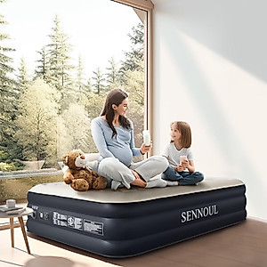 SENNOUL Air Mattress Queen with Built in Pump - Upgraded Blow Up Bed, 2 Mins Quick Self Inflatable with Double Air chamber, 16"/650lbs Max, All Night No Lost Air, for Camping,Home,Portable Travel