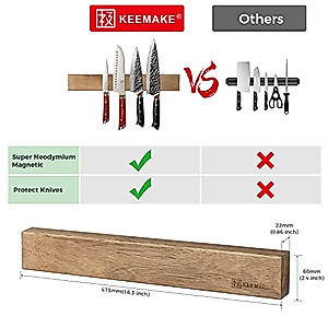 KEEMAKE Magnetic Knife Holder for Wall 16 inch Acacia Wood Knife Magnetic Strip, Powerful Neodymium Magnet Knife Hanger Knife Bar for Kitchen knives