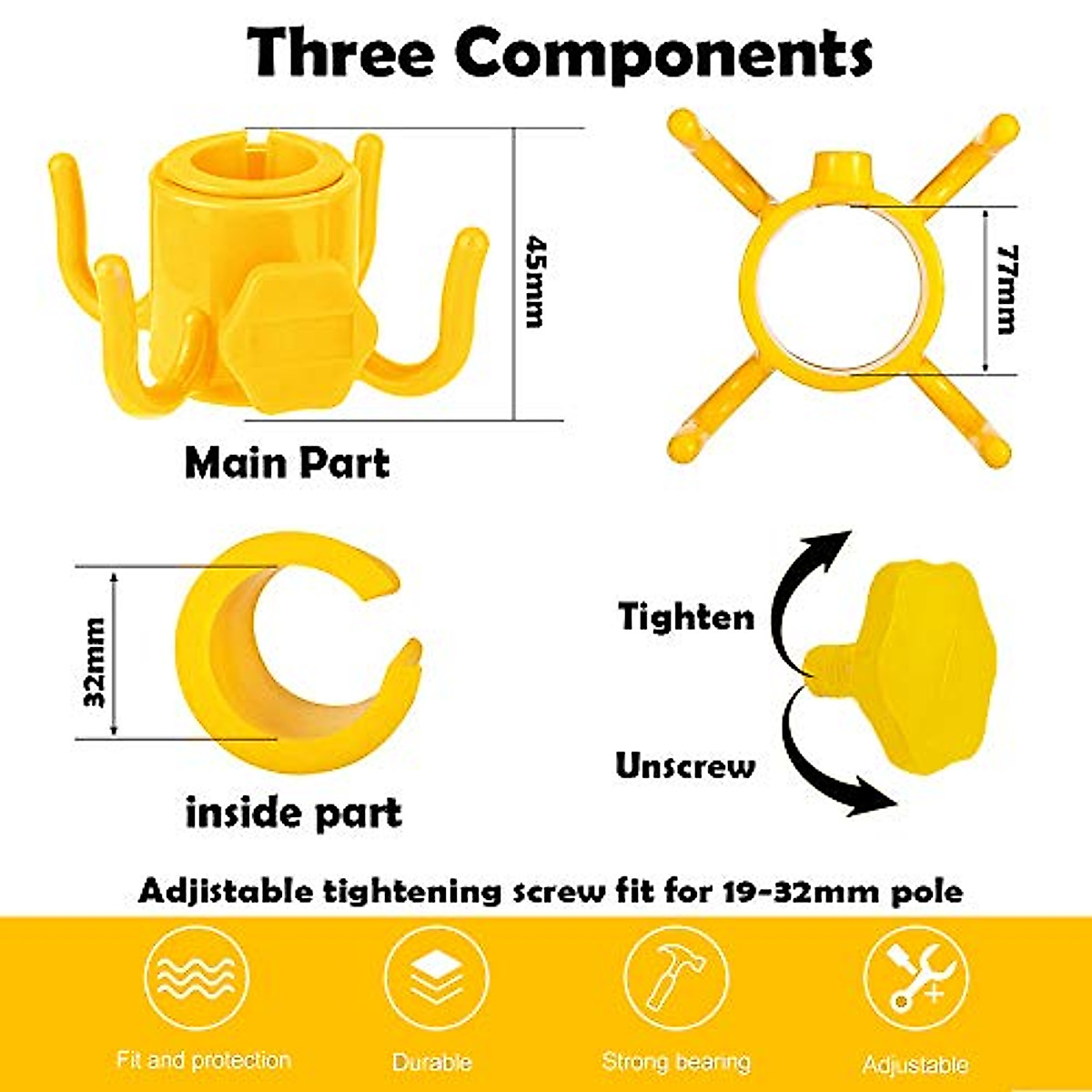 5 Pack Beach Umbrella Hanging Hook, 4-Prongs Beach Umbrella Hanging Hook, Adjustable Plastic Umbrella Hook for Towels Camera Clothes Hats Sunglasses Bag, Beach Camping Travel Supplies