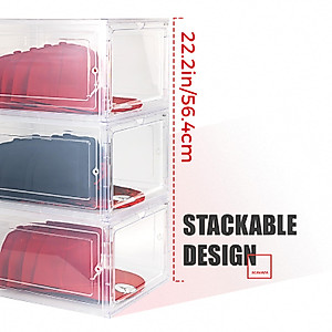 SCAVATA 6 Pack Hat Organizer Box, Stackable Clear Baseball Caps Holder Box Containers with Magnetic Door for Hats Snapback Cap Storag, Hat Rack Display Case, Holds 8 Hats Each (Clear)