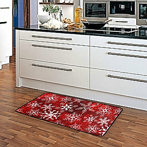 senya Christmas Rug Kitchen Rugs Runner Christmas Red Pattern with Snowflakes Flower Doormat Bath Rugs Non Slip Area Rugs for Bathroom Kitchen Indoor 39" X 20"