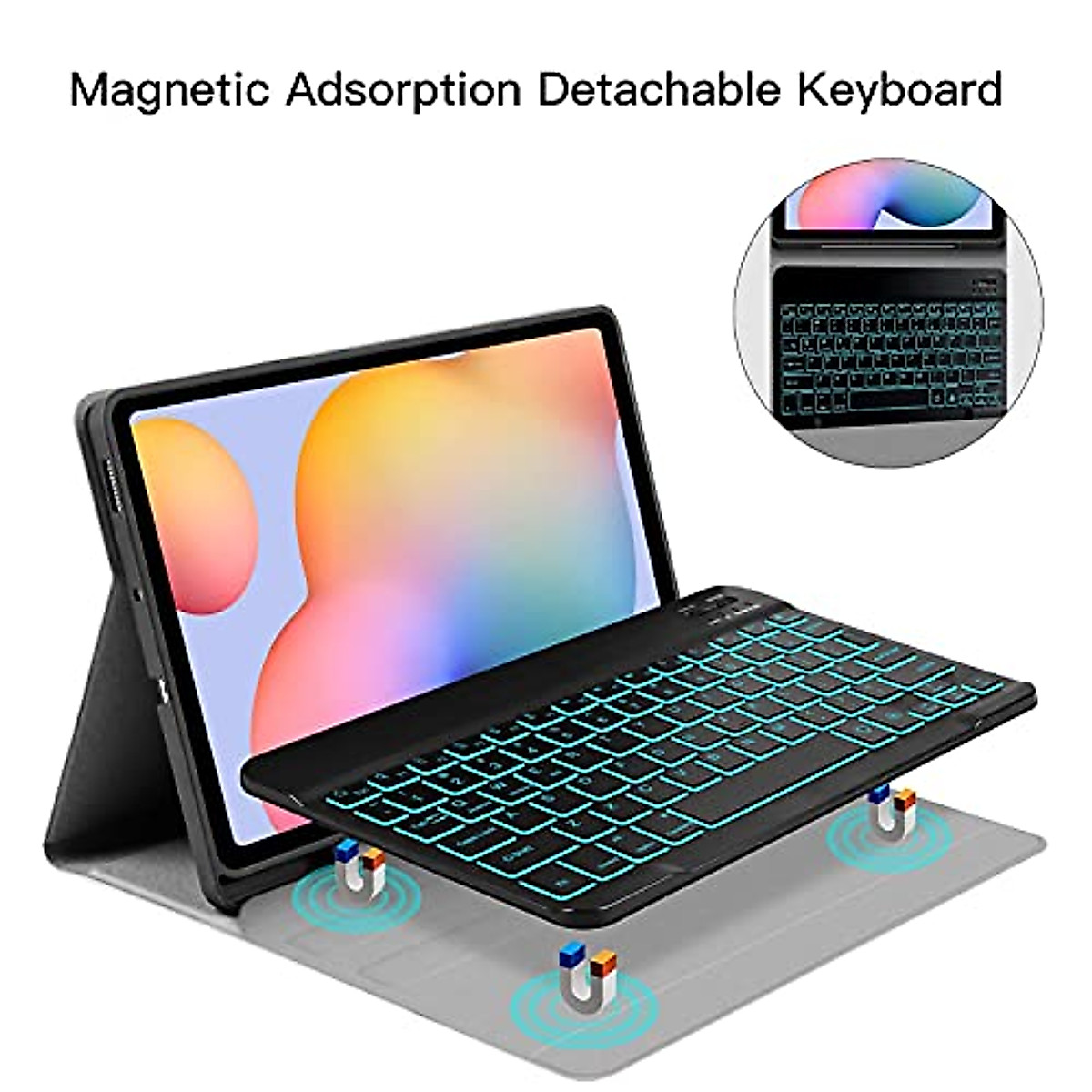 Keyboard Case for Samsung Galaxy Tab S6 Lite 10.4" 2024/2022/2020, Smart case with 7color Backlight Detachable Wireless Keyboard Cover with S Pen Holder (S6 LITE)