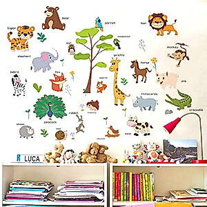 Animals Educational Wall Decals Kids Large,Kids Bedroom Wall Stickers,Peel and Stick Removable Wall Decors for Daycare,Boy Room,Girl Room,Nursery, Baby Room,Bedroom,Playroom.