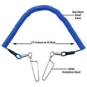 SPEARFISHING WORLD Speargun Coil Shooting Shock Line Retriever with Stainless Steel Swivel Snap Clips 15 feet