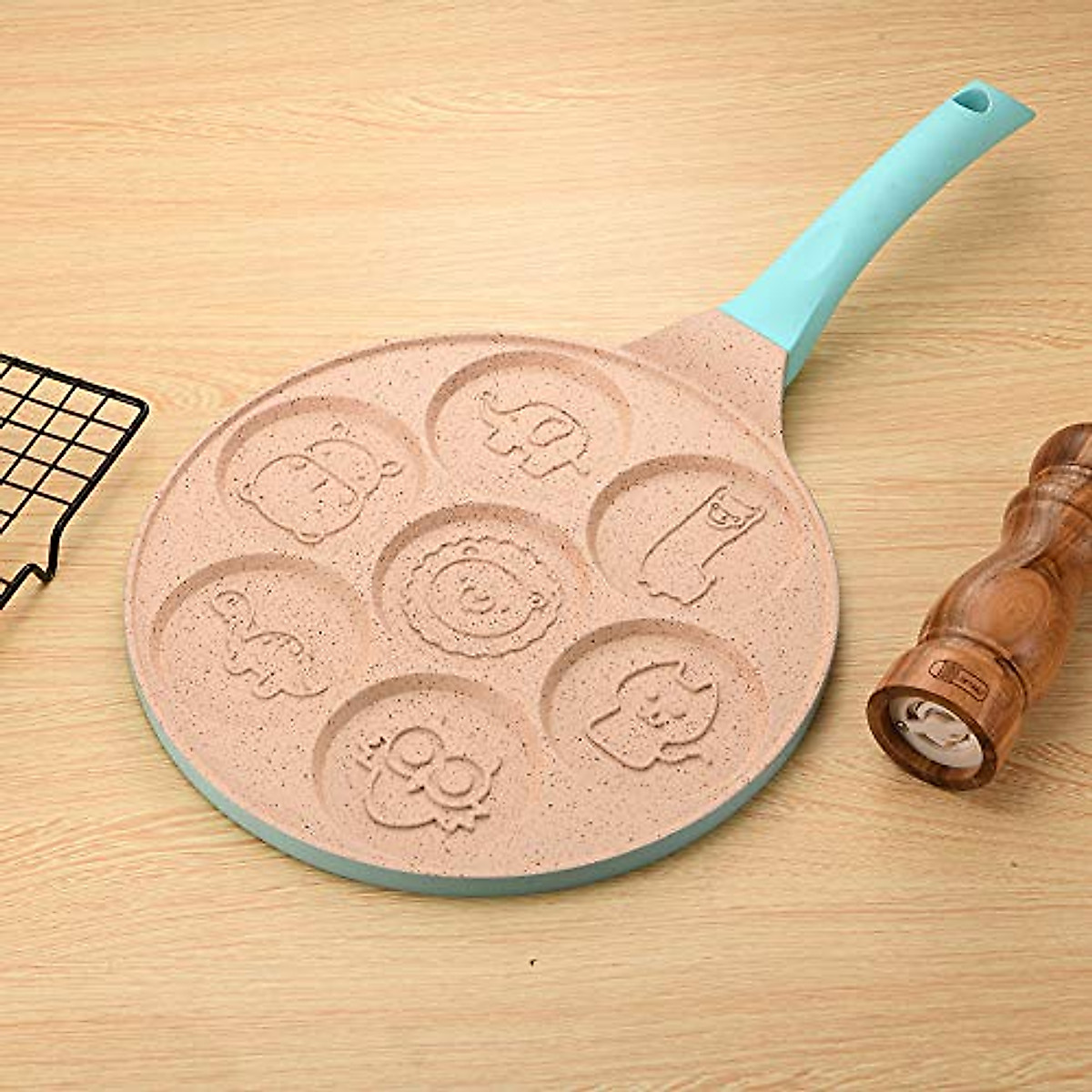 EJOYWAY Pancake Pan for Kids, Pancake Pan Nonstick, Mini Pancakes Maker, Pancake Griddle Crepe Maker Animal Pancake Mold Nonstick Pancakes with 7 Unique Cute Animal,Blue