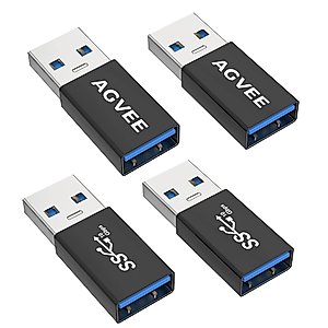AGVEE 4 Pack USB-A 3.0 Female to USB-A Male Bidirectional Adapter, USB 3.2 Gen 1 Coupler Extender Extension Converter Connector, Black