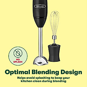 BELLA Immersion Hand Blender, Cordless Portable Mixer with Whisk Attachment - Electric Handheld Juicer, Shakes, Baby Food and Smoothie Maker, Stainless Steel, Black