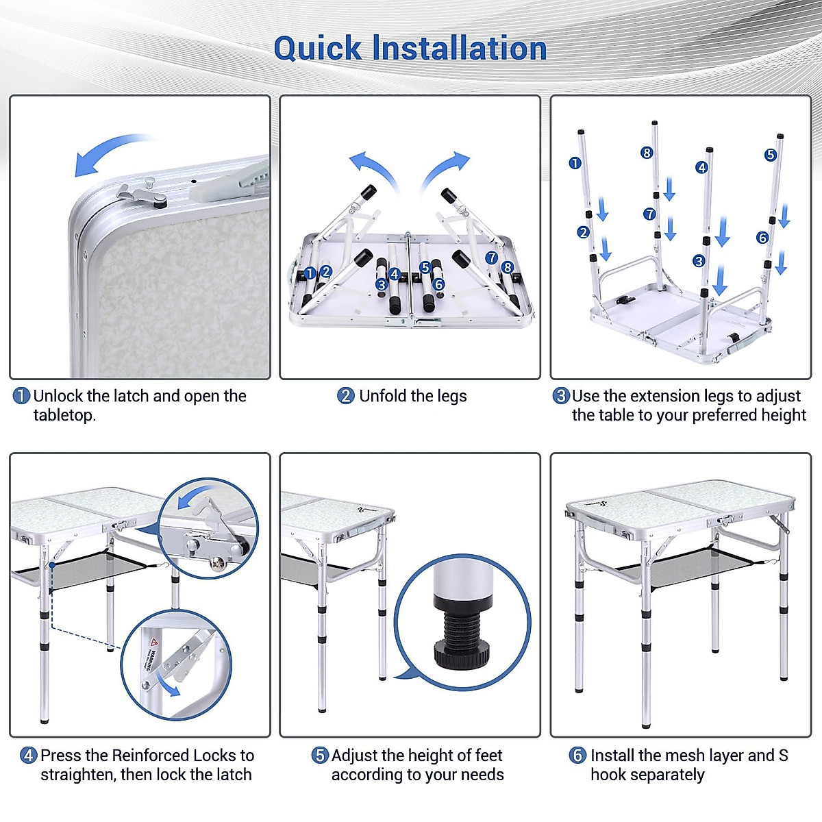 Sportneer Camping Table: Adjustable Height Small Folding Table 23.6" L x 15.7" W 3 Height with Mesh Layer - Compact & Portable Camping Essentials for Outdoor Camp Garden Picnic BBQ Dining Cooking