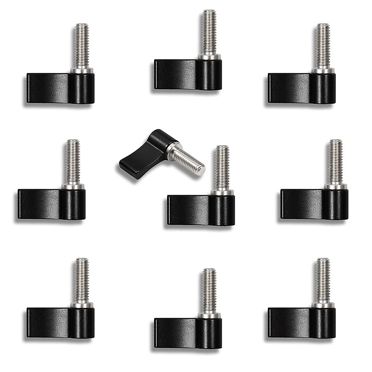 LEONTOOL 10 Pcs M6 17mm Male Threading Rotating Knob Adjustable Thumb Lever Screw with Single Wing for Camera Equipment(Black)