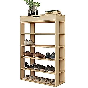 DlandHome Shoe Rack Shoe Storage Cabinet, 5 Tier Shoe Racks, Wooden Shoes Heels Sneakers Storage Cabinet Organizer for Entryway, Hallway, Closet or Living Room,Oak