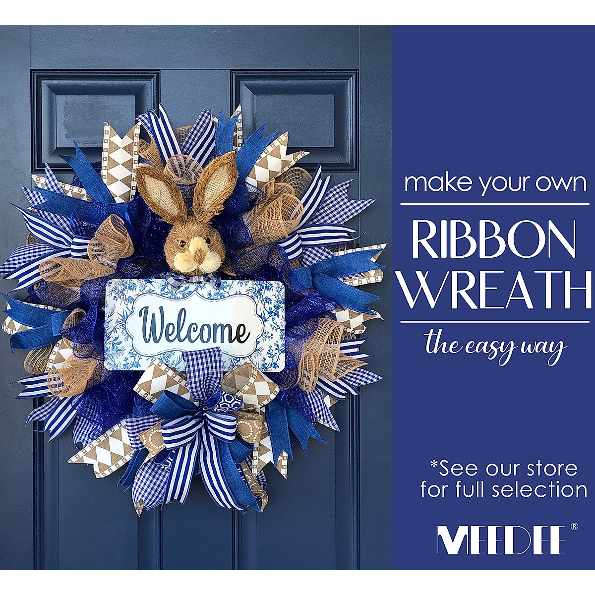 MEEDEE Royal Blue Burlap Ribbon 1.5 Inch Wired Edge Roll for Christmas Wreath, Welcome Wreath, Gift Wrapping, Garland, Bows Making, Swag, Home Decor (10 Yards)