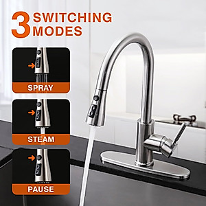 RULIA Brushed Nickel Kitchen Faucet, Kitchen Sink Faucet, Sink Faucet, Pull-Down Kitchen Faucet, Bar Kitchen Faucet, RV Kitchen Faucet, RB1040