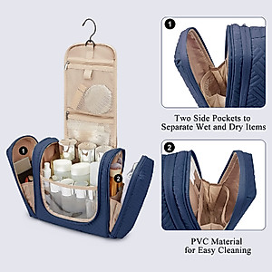BAGSMART Travel Toiletry Bag for Women, Hanging Toiletry Bag with Hook, Travel Cosmetic Makeup Bag Travel Organizer for Accessories, Shampoo, Full Sized Container, Toiletries,Navy-Medium