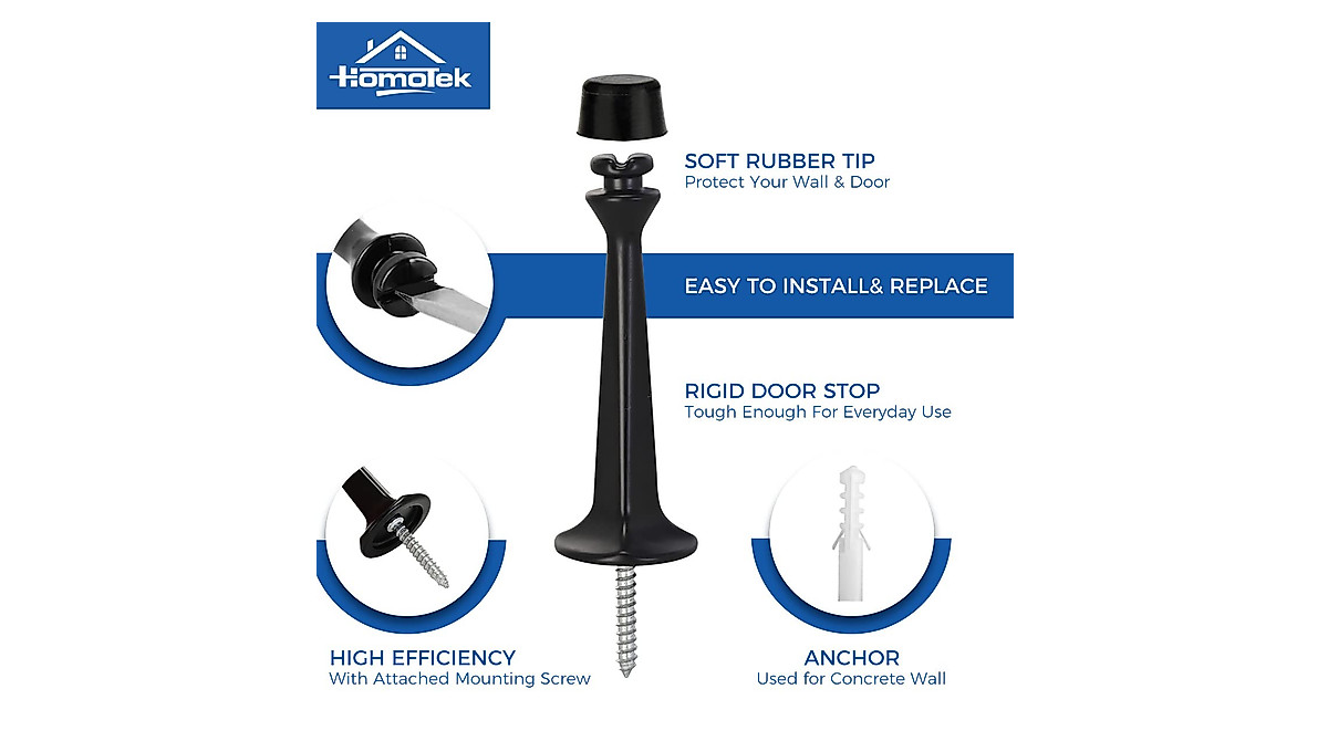 HOMOTEK 6 Pack Heavy Duty Solid Rigid Door Stop with Soft Rubber Tip ...