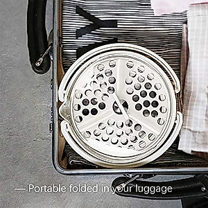 Drizzle Foldable Electrical Cooker Travel Pot - Dual Voltage 100V-240V Hot Pot Cooking - Food Grade Silicone Cookerware Boiling Water Steamer - Camping Office Hotel Noodle Porridge Soup
