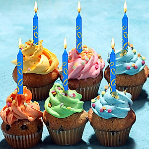 Conelist 12 Pcs Blue with Gold Ring Print Themed Birthday Candles Blue Gold Candle Cake Topper Cartoon Characters Themed Birthday Candles Blue and Golden Ring Prints Party Supplies for Boys Girls