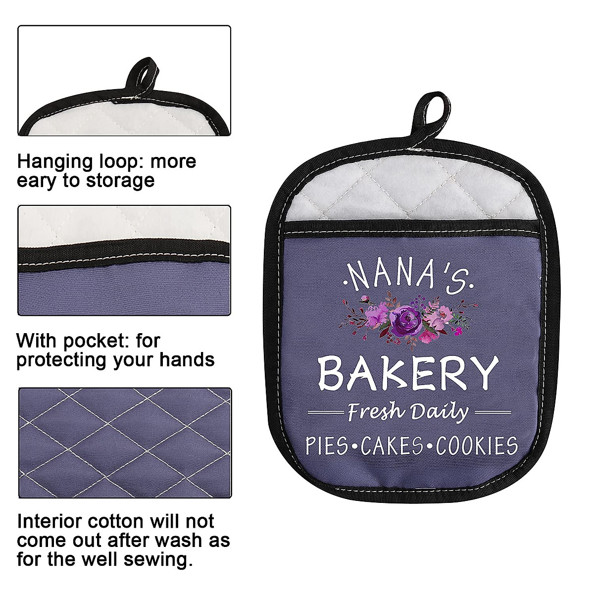 Nana Gift Nana’s Bakery Fresh Daily Pies Cakes Cookies Nana Oven Pads Pot Holder with Pocket (Nana's Bakery)