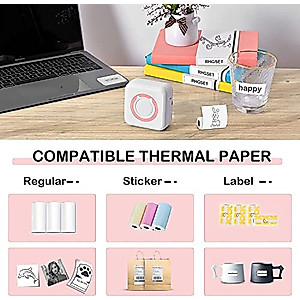 Instaproud - Portable Sticker Printer Mini C15 Pocket Thermal Printer Bluetooth-Compatible Photo Printer Pocket Label Receipt Printer with 10 Rolls Paper for Photos, Memos, Study Notes (pink)