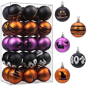 SHareconn 30ct 2.36 Inch Halloween Tree Ornaments, Colored Shatterproof Plastic Decorations Balls Baubles for Halloween Christmas Party Haunted House Decoration (Black & Orange Purple, 6cm)