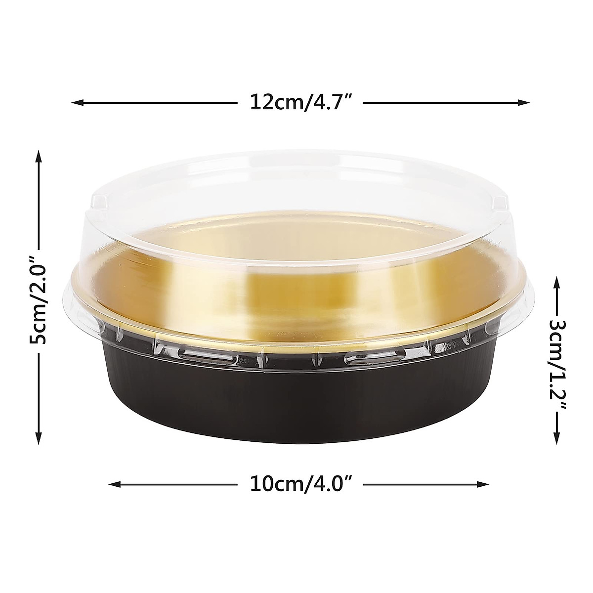 Beasea Aluminum Cupcake Pans With Lids, 4 Inch 50 Pack Disposable Pie Pans For Cake, 8 Oz Aluminum Pie Pan Tin Black Golden Tart Pans Round Oven Baking Mini Cake Pan For Pie Tart Quiche