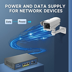 Davuaz Gigabit PoE Switch with 4 POE+ Port, 1 Gigabit Uplink Port and 1 SFP Port, IEEE802.3af/at Compliant, Up to 78W, Metal Design, Unmanaged Power Over Ethernet Switch, Plug and Play Network Switch