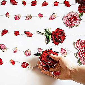 12 Pcs Red Pink Rose Garland Paper Rose Flower Patel Streamer Wedding Engagement Anniverasy Bridal Shower Birthday Bday Party Hanging Decoration