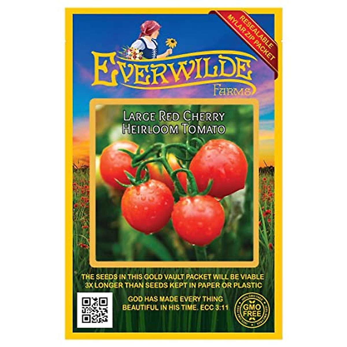Everwilde Farms - 100 Large Red Cherry Tomato Seeds - Gold Vault Jumbo Seed Packet