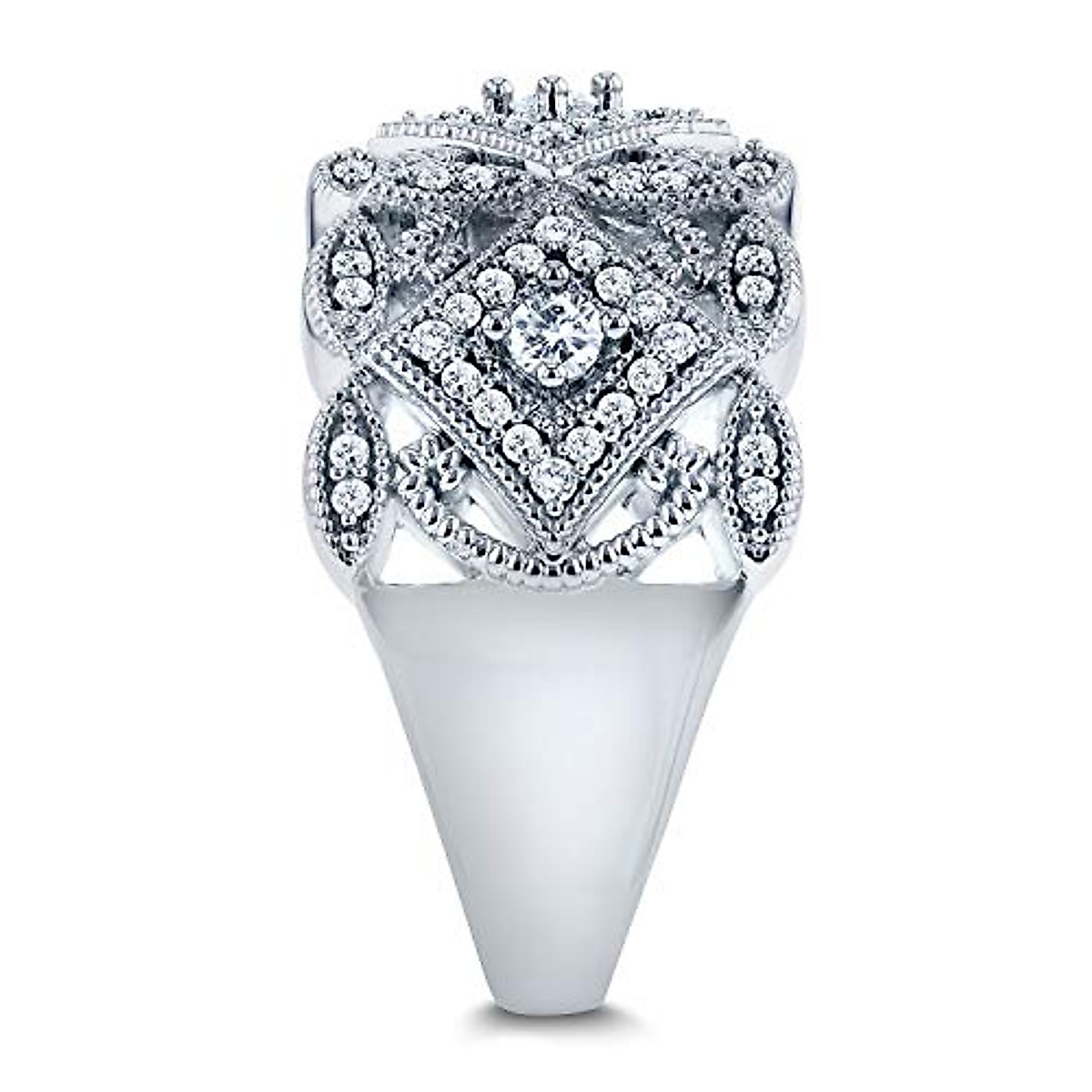 Kobelli Diamond Antique Style Filigree Wide Anniversary Ring 1/2 carat (ctw) in 10K White Gold, Size 10, White Gold
