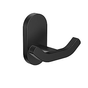 YUET Brass Bath Towel Hook, Heavy Duty Double Robe Wall Hooks, Wall Mounted Shower Hanger, Modern Coat Hook, for Bathroom Bedroom Hotel Kitchen Garage, Matte Black