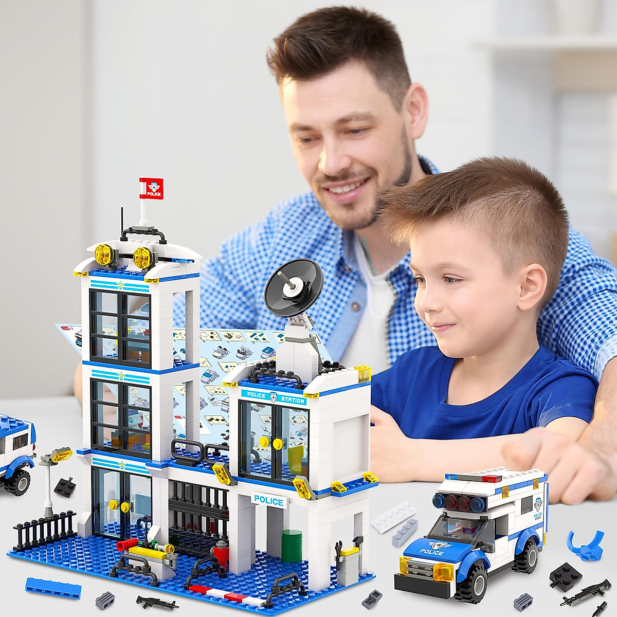 736 Pieces City Police Station & Car Building Blocks Set, with 3 Police Cars Toy, Cop Patrol Car, Escort Vehicle, Prison Car, City Police Sets Toy Building Bricks Kit, Gift for Boys Girls 6-12