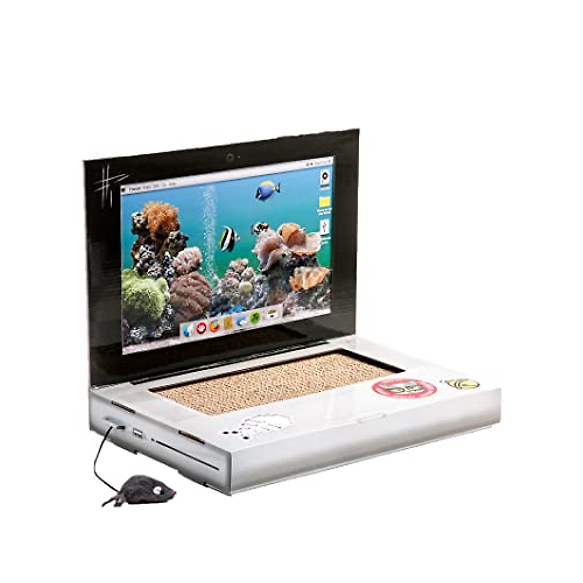 Suck UK | Cat Scratch Laptop | Cat Scratcher Laptop with Fluffy 'Mouse' | Interactive Cat Toys | Paw Over Social Media & Catch up on The Mews | Kitten Toys & Cat Scratch Pads |