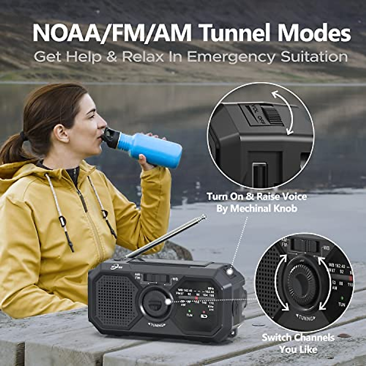 Hand Crank Emergency Radios,Portable NOAA/AM/FM Weather Radio with SOS Alarm,3500mAh Pocket Solar Power Bank Gadget for Home Camping Hiking Outdoor, Must Have Survival Gear Gift for Men Dad