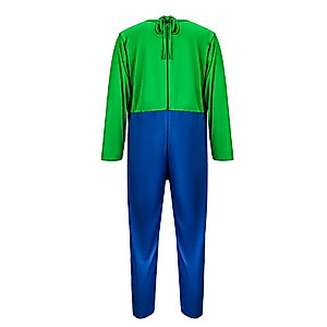 Tappkice Kids Brothers Odyssey Plumber Costume Red Green Jumpsuit Overall with Hat Moustache Halloween Cosplay Game Outfit (Green, 140)