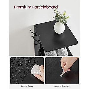 VASAGLE 7 Tier Vertical Shoe Rack, Narrow Shoe Storage Organizer with Hooks, Slim Wooden Corner Shoe Tower Rack, Robust and Durable, Space Saving for Entryway and Bedroom, Black ULBS200T16